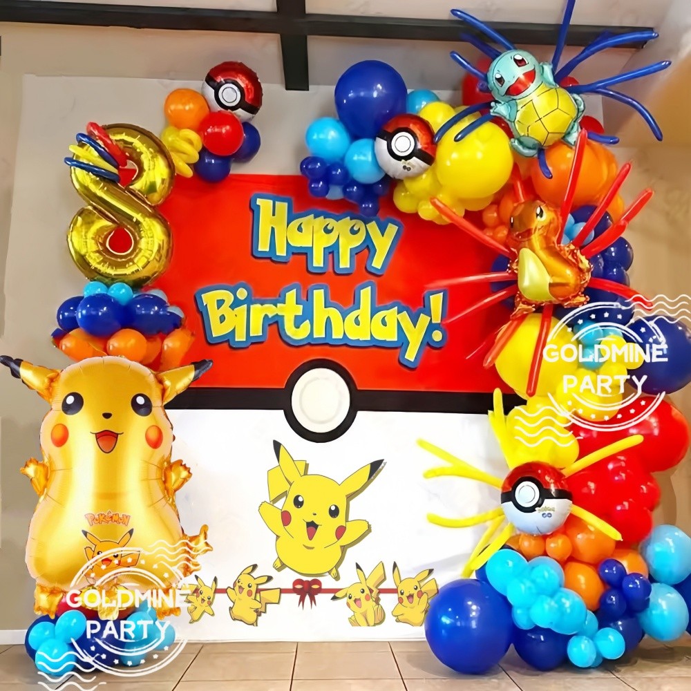 Pokemon Pikachu Balloon Garland Arch Kit Gold Number Balloons Party ...