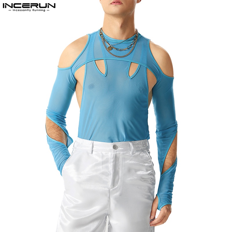 INCERUN Men Deconstructed Design Mesh Scalloped See-Through Triangle ...