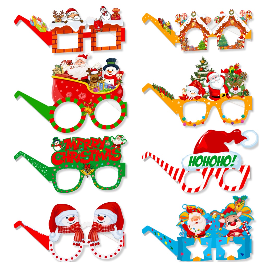 8Pcs/Set Christmas Paper Glasses Frame Merry Christmas Party Decor ...