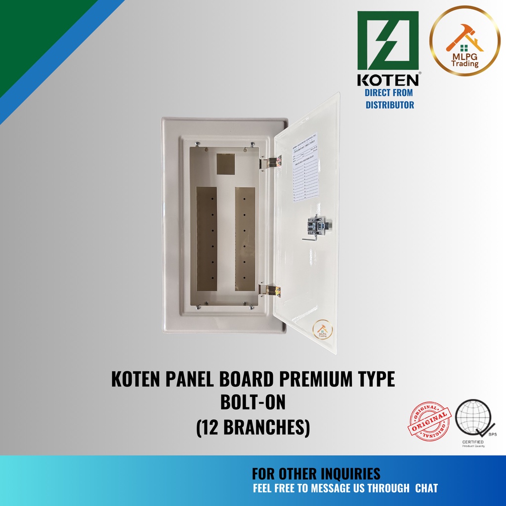 KOTEN Panel Board PREMIUM TYPE for BOLT-ON (2 Pole) (4, 6, 8, 10, 12 ...