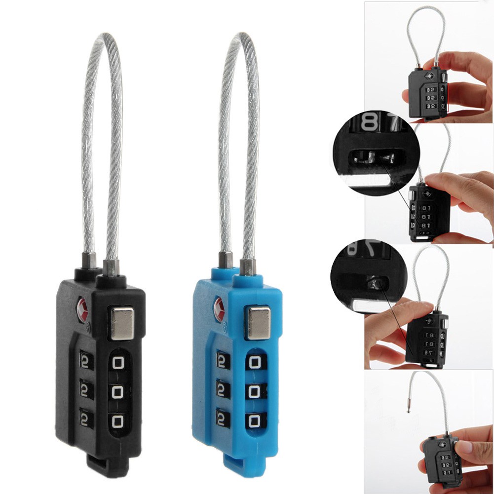 TSA Wire Rope Luggage Combination Lock TSA Resettable 3 Digit Travel ...