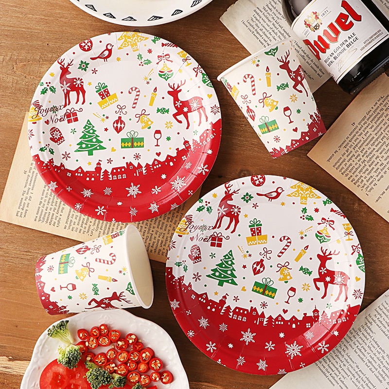 10 Pcs/Set Paper Plate Set Disposable Increase Atmosphere Christmas ...