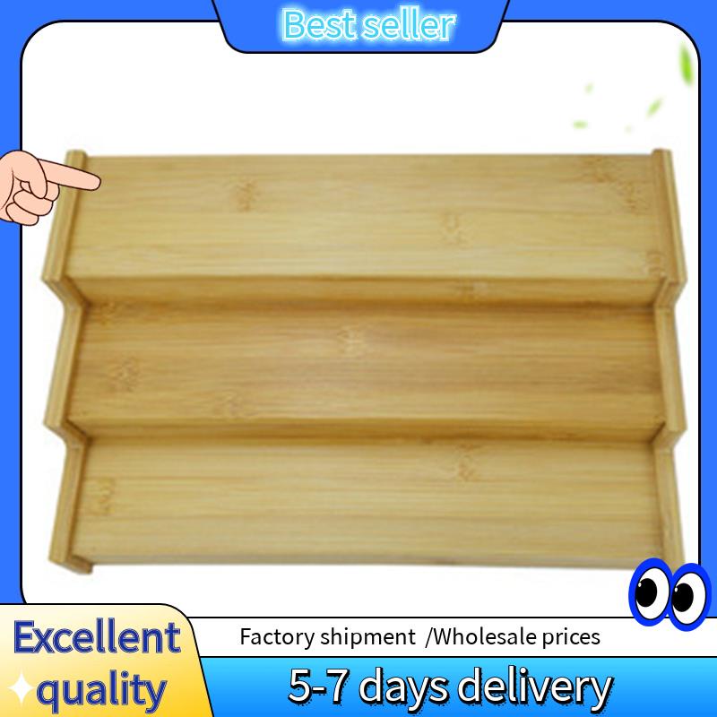 3-Tier Non-Expandable Bamboo Spice Rack Step Shelf Cabinet Organizer ...