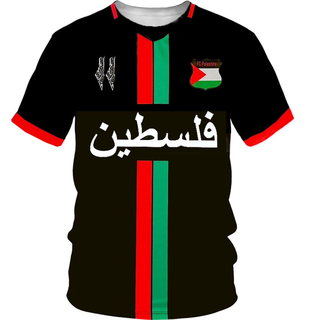 Fashionable new Palestinian black striped (red/green) T-shirt for men ...