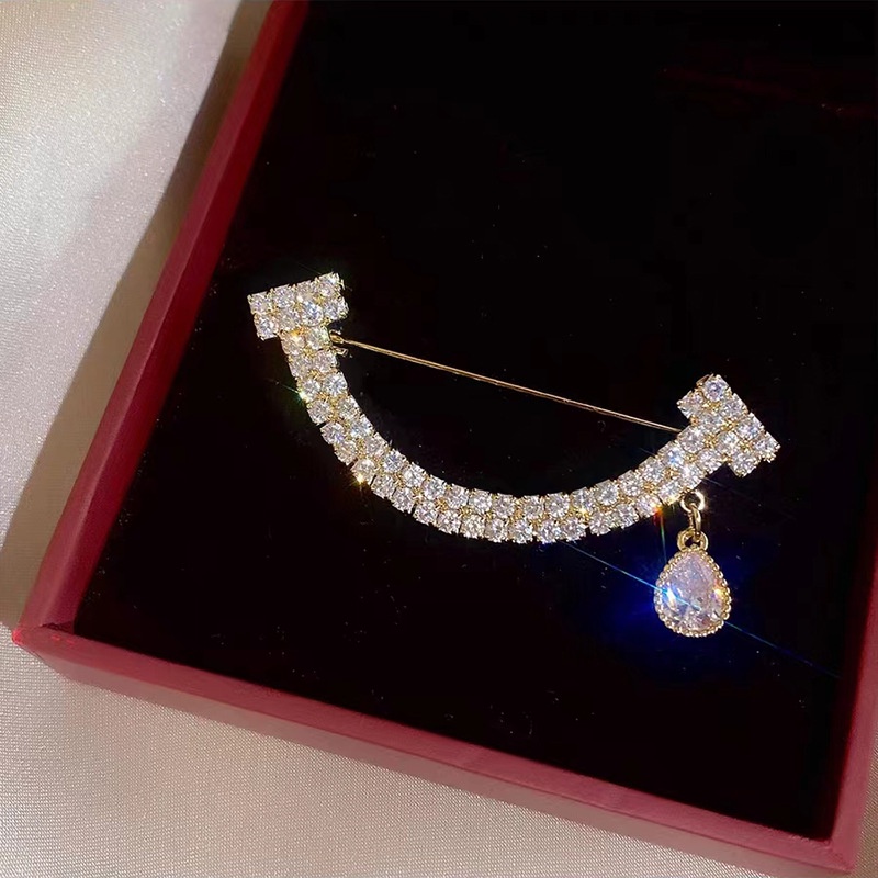 Full Diamond Smile Water Drop Smiley Face Brooch Cute Style Clothes Pin ...
