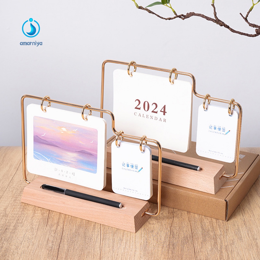 AMAR New Year Calendar Desk Calendar with Solid Wood Base 2024 Monthly ...