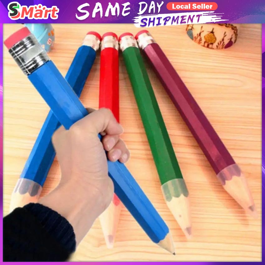 Wooden Big Giant Pencil Blue Red Personality Stationery School Props ...