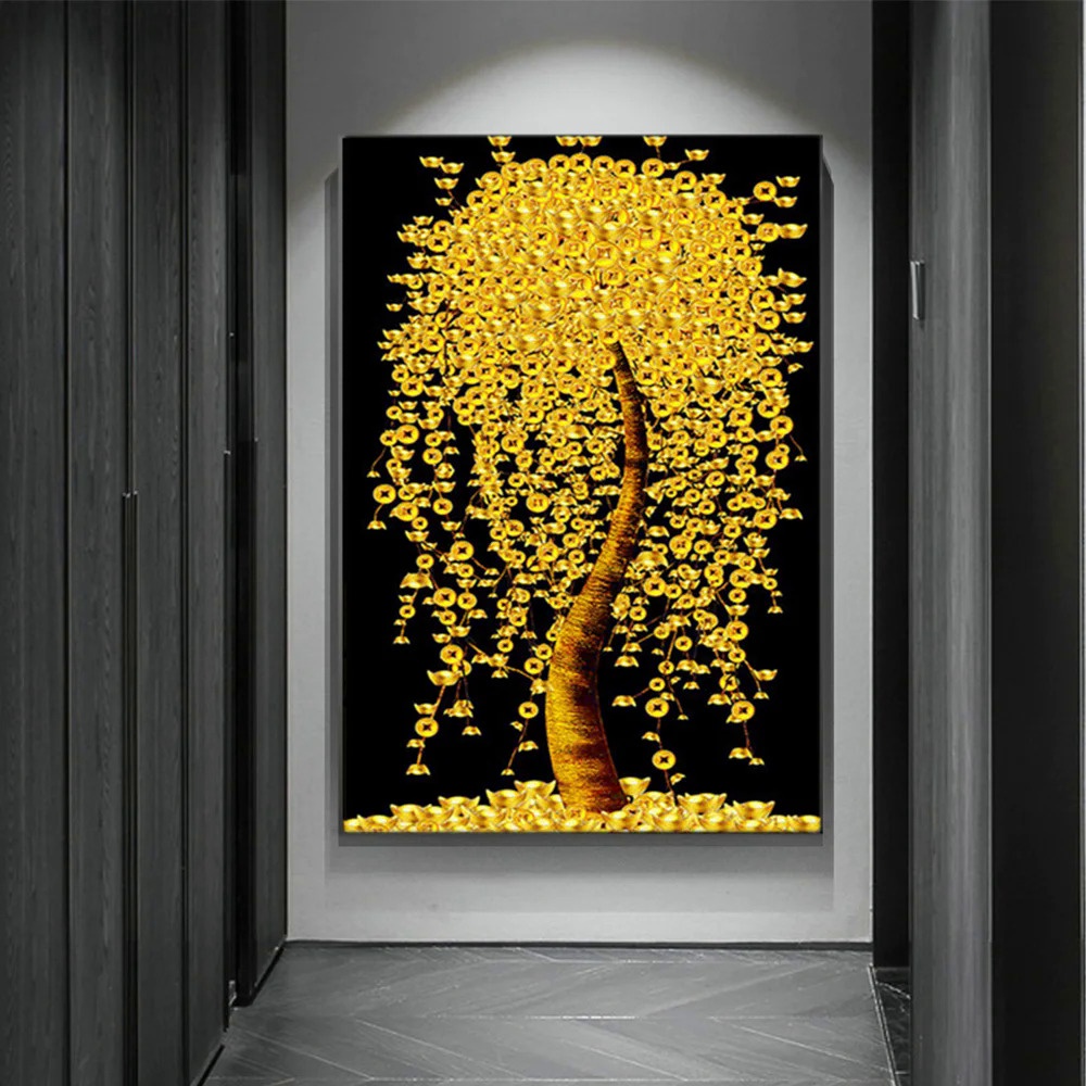 Modern Golden Fortune Money Trees Prints Canvas Paintings Wall Art ...
