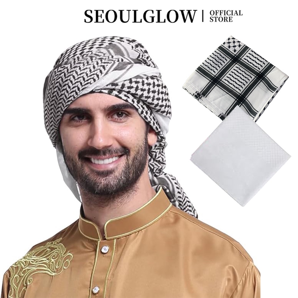 Men s Headscarf Men s Fashion Plaid Print Arabic Muslim Style Hijab Shopee Philippines