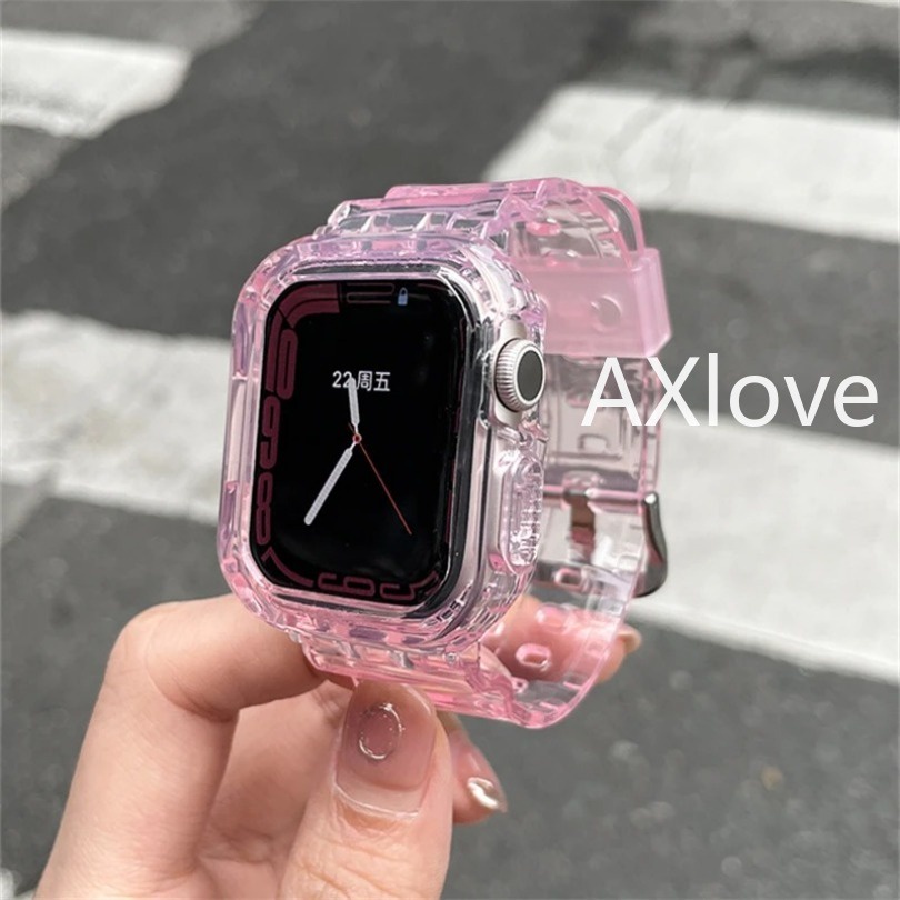 Clear Band + Case for Apple Watch Series 9 Ultra 2 49mm 45mm 44mm 42mm ...
