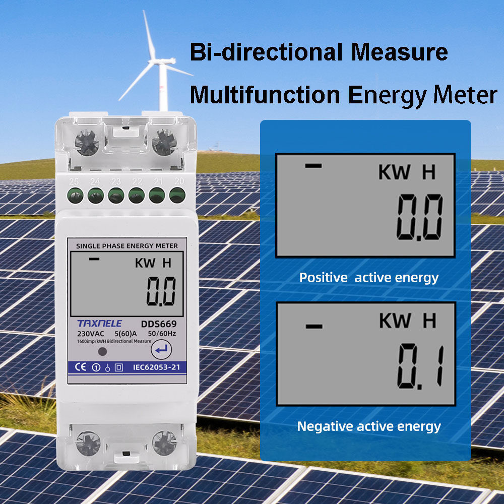 Multifunction 230V 60A Bi-directional Energy Meter Import Export KWH Solar PV Power Voltage ...