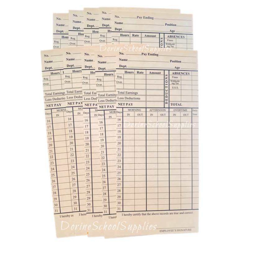 Daily Time Cards 10pcs. DTR Monthly 2-Sided Printed Clock In Log In Time Card Employee Time Card ...