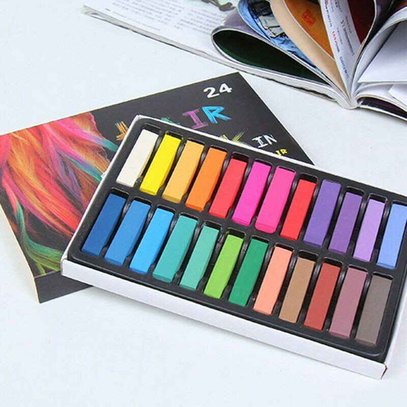 24 Colors Temporary Hair Chalk Pastel Pens Washable Safe Dye Hair Set ...