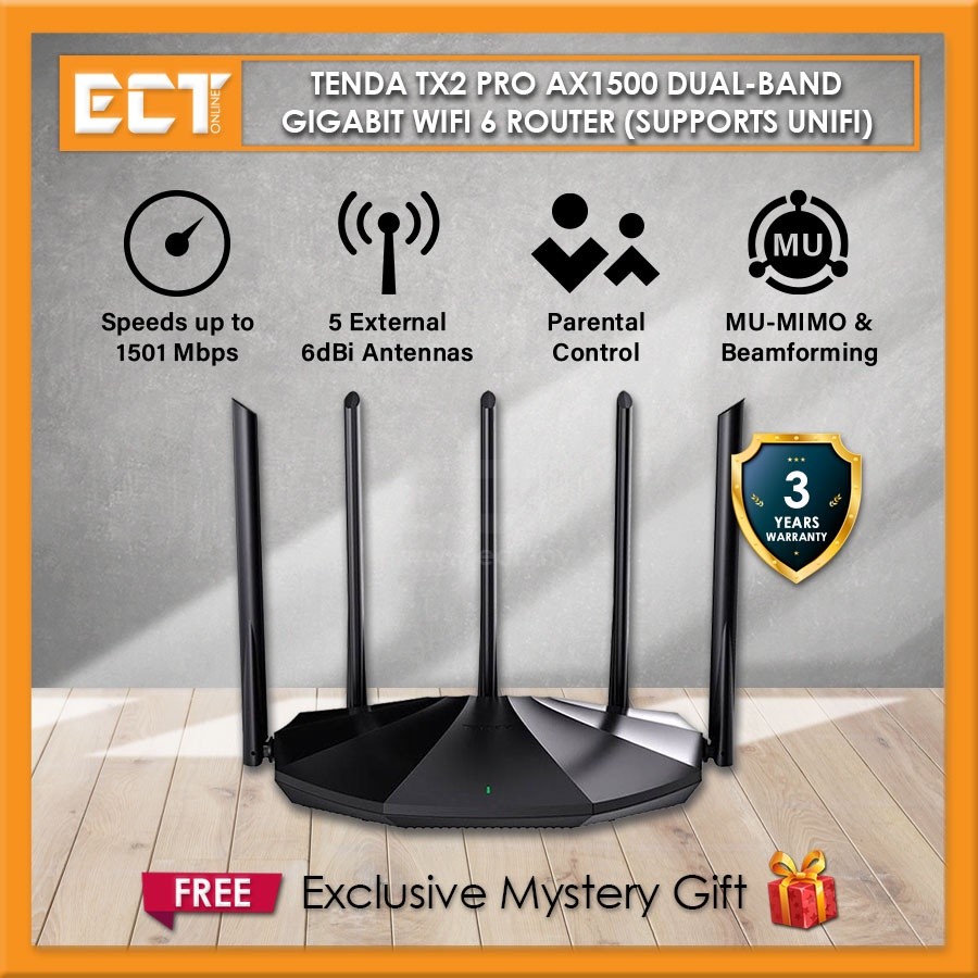 Tenda TX2 Pro AX1500 Dual-Band Gigabit WiFi 6 Router (Supports Unifi ...