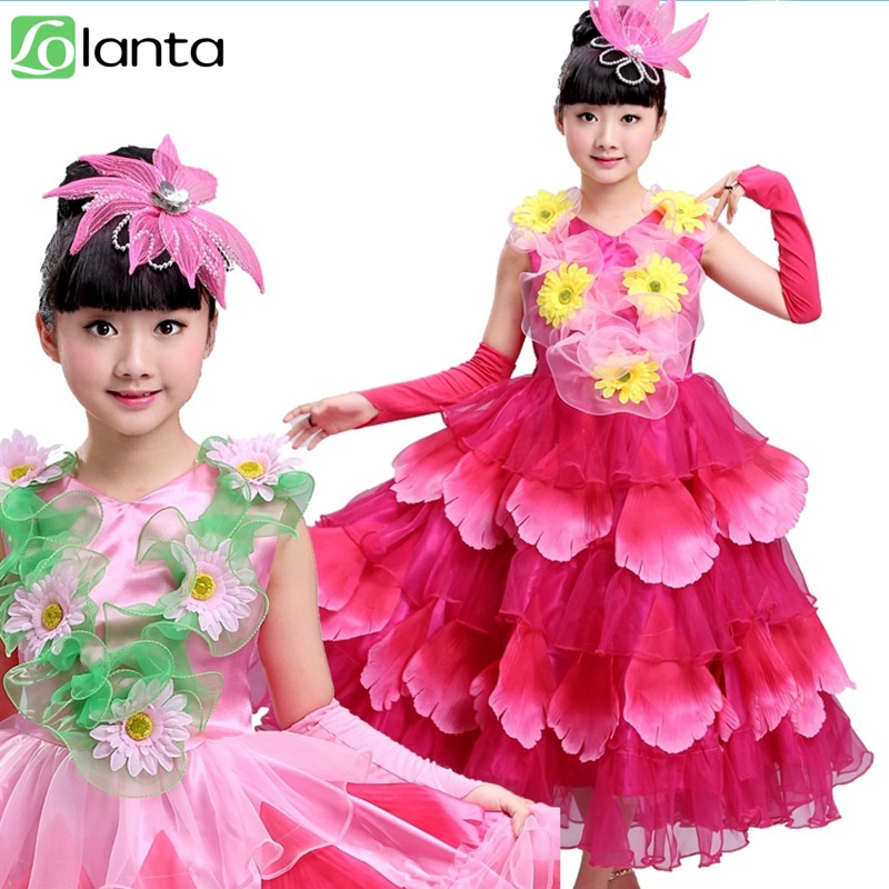 Girls Spanish Flamenco Bullfight Dance Skirt Kids Gypsy Dress Modern ...