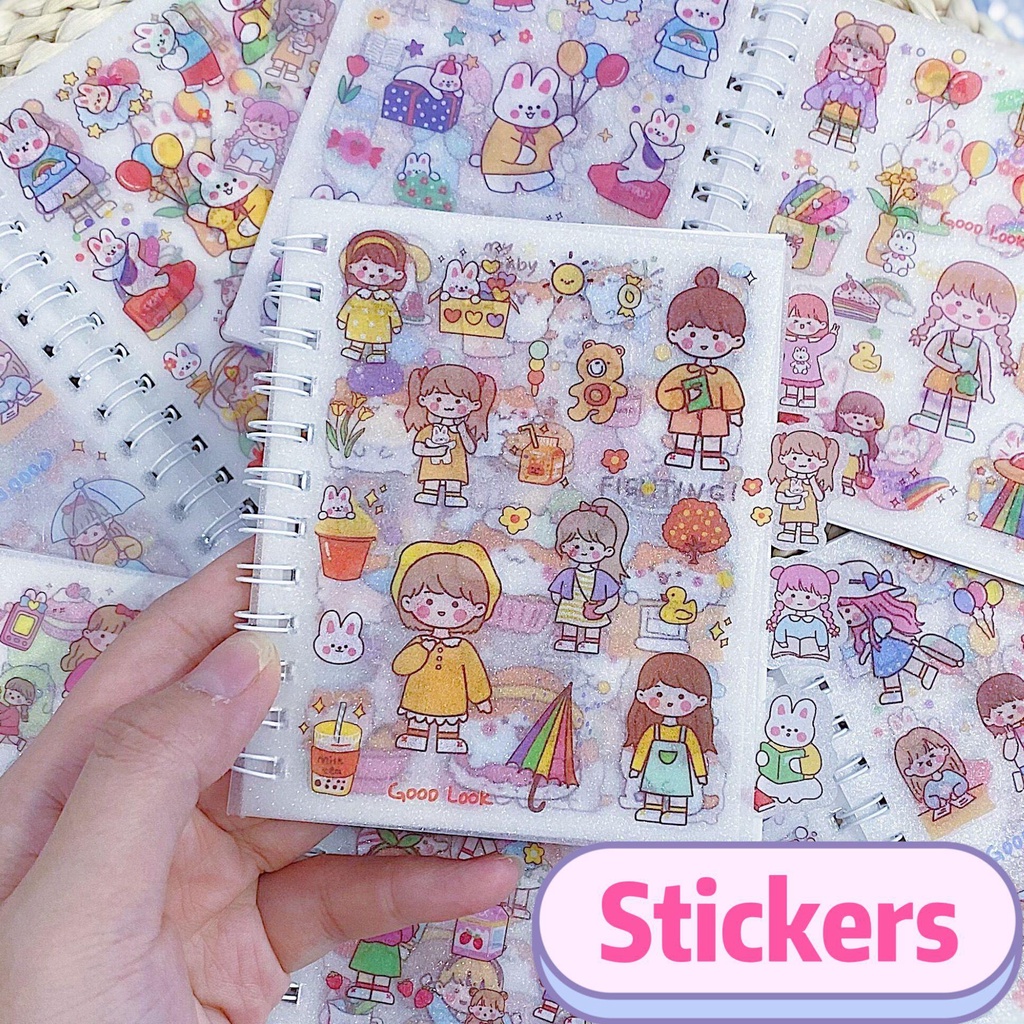 1 book 12 sheets Cute Cartoon Happy Girl Sticker Hand Account ...