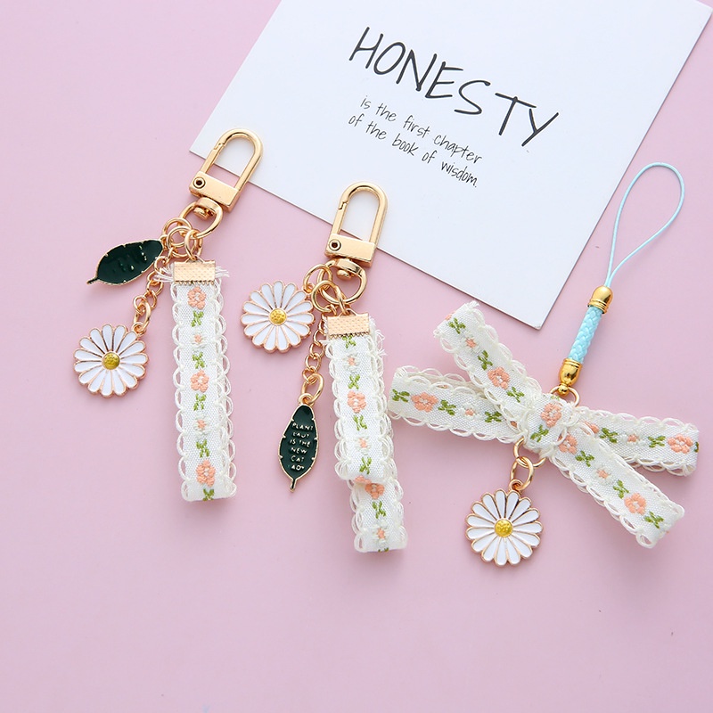 Cute Daisy Flower Keychain Creative Smart Phone Strap Pendant Car ...