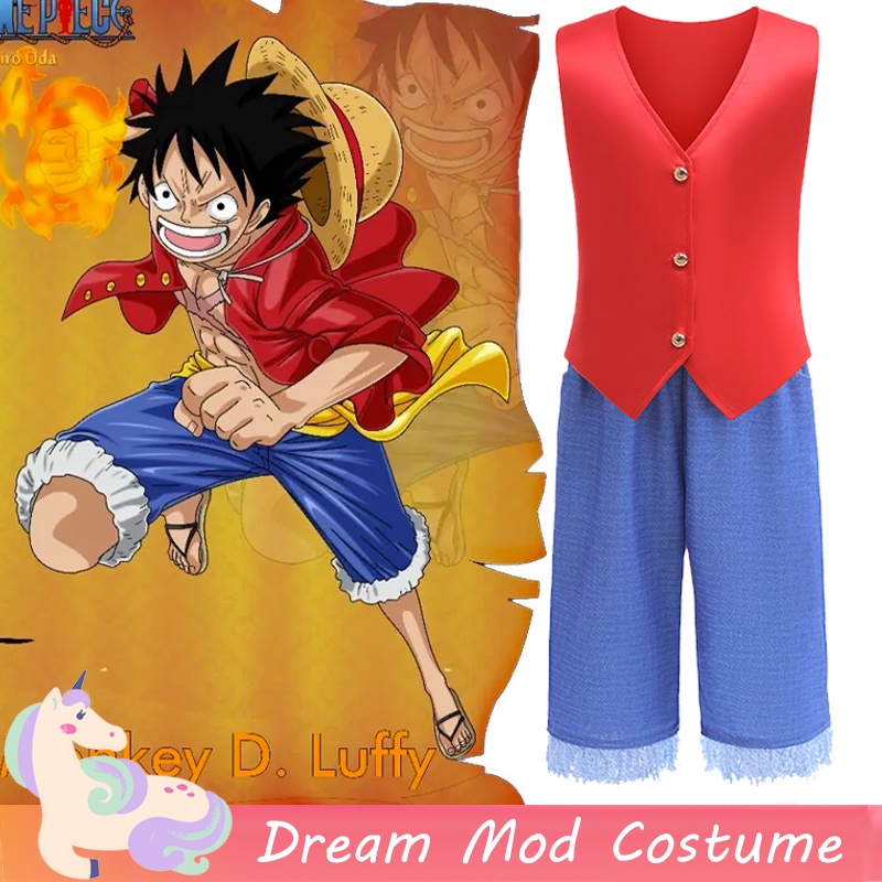 Monkey D Luffy Cosplay Costume For Kids Boy Anime One Piece Red Shirt ...