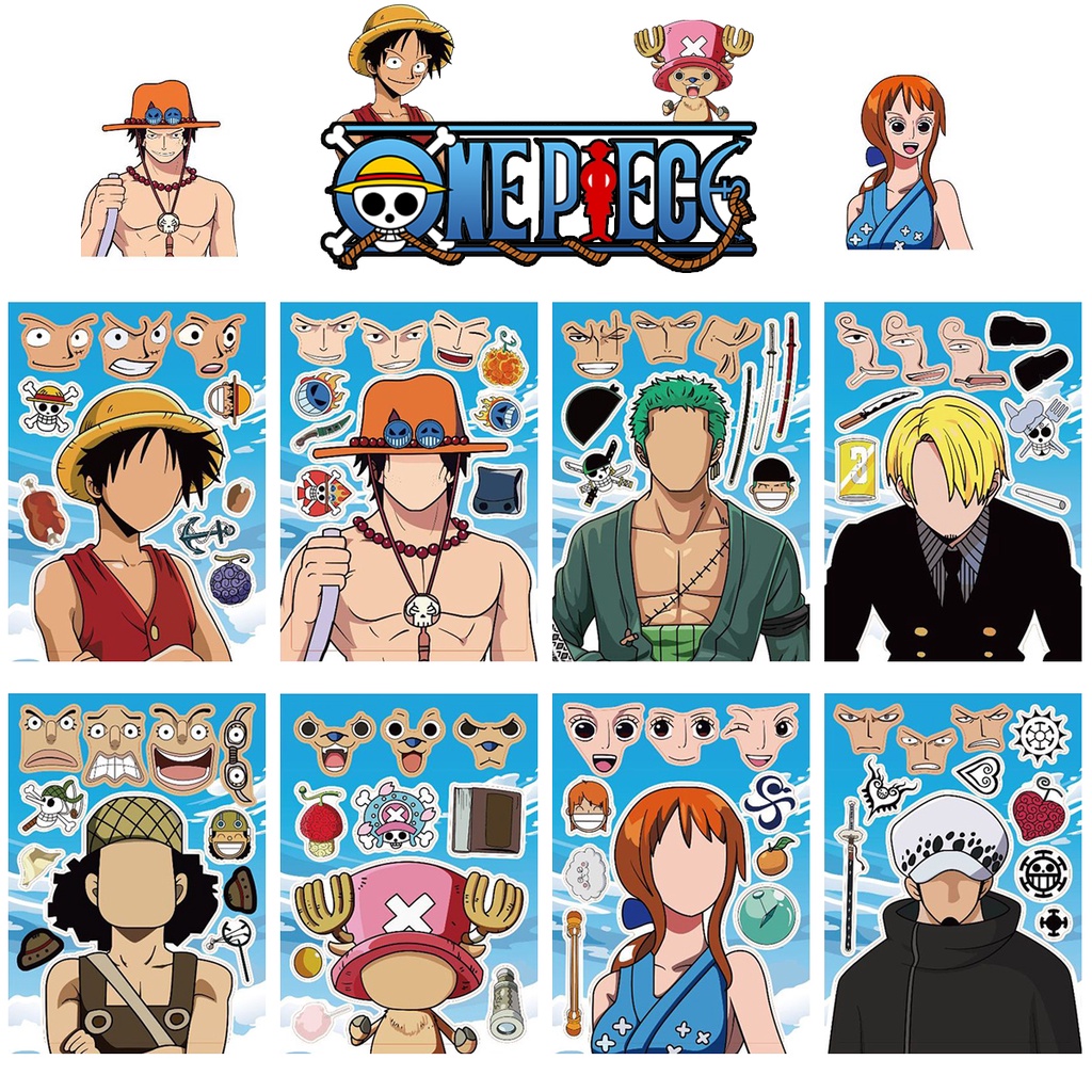 8PCS/SET Anime ONE PIECE Make A Face Puzzle Stickers Kids Make Your Own ...