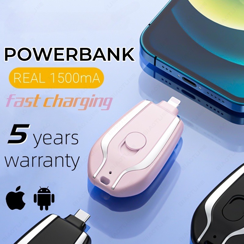 2 in 1 Mini Powerbank Keychain Portable Charger 1500mAh Pocket ...