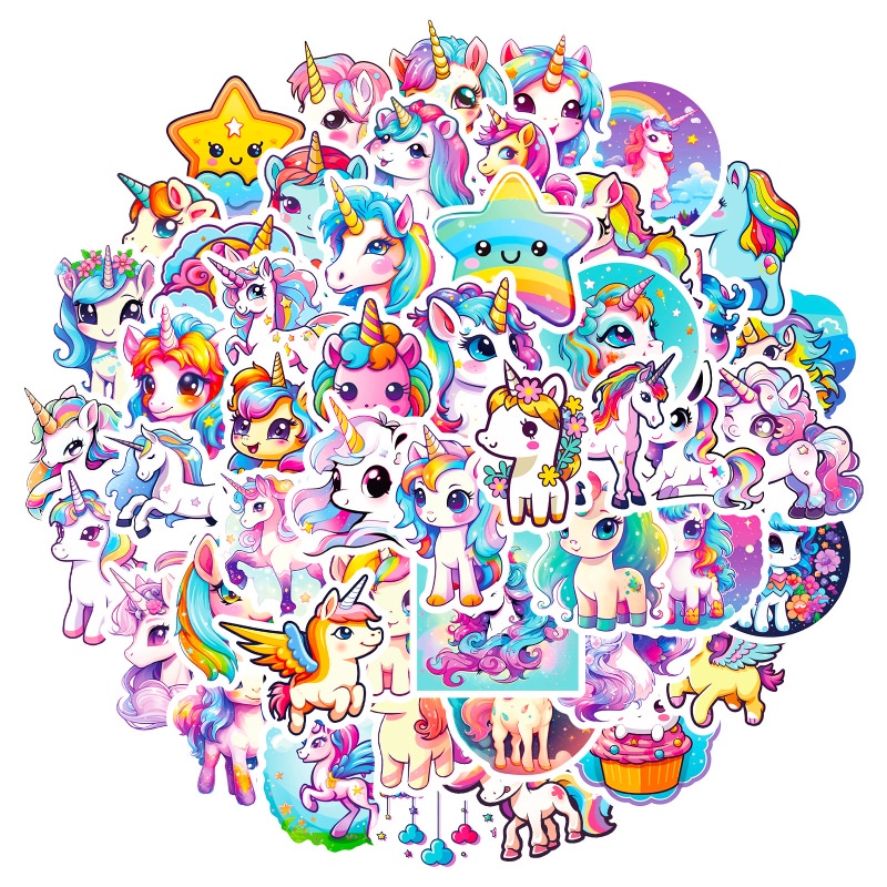 50pcs Waterproof Unicorn Stickers for Kids, Cute Unicorn Sticker for ...