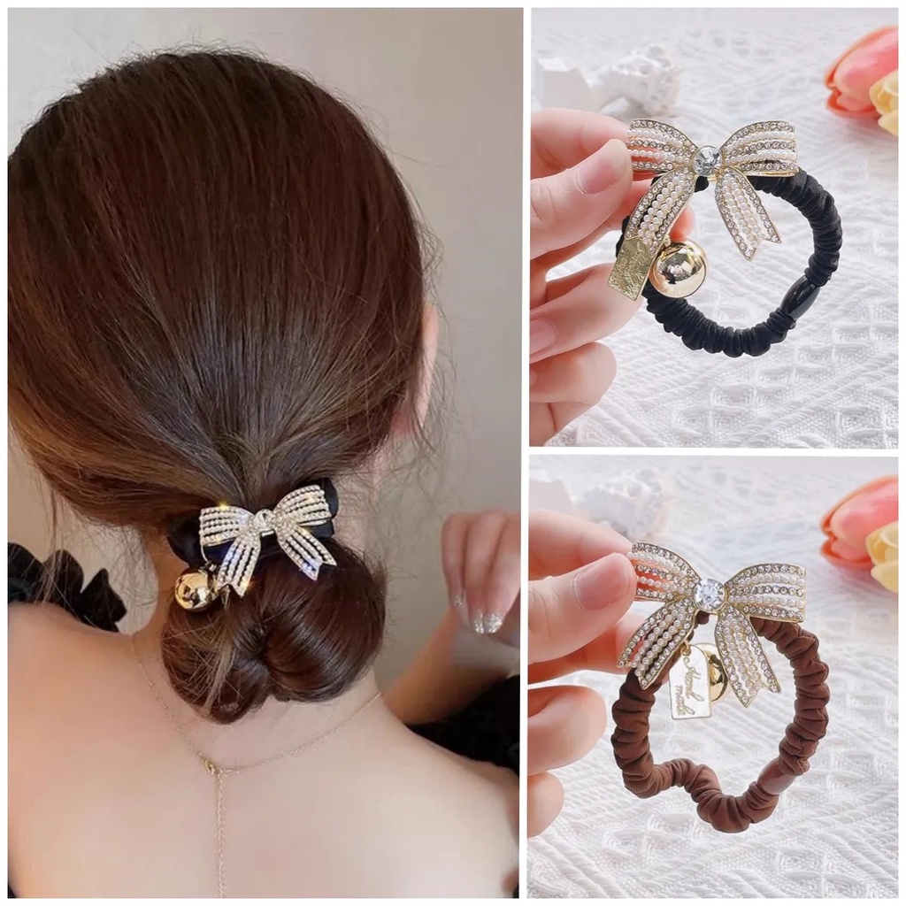 Elegant Rhinestone Bow Hair Rope for Women Silky Bow Hair Tie with High ...