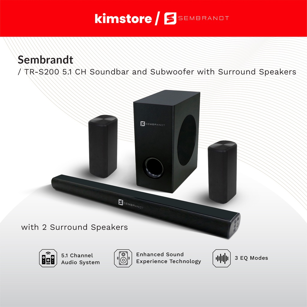 Sembrandt TR-S200 5.1CH Soundbar and Subwoofer with Surround Speakers ...
