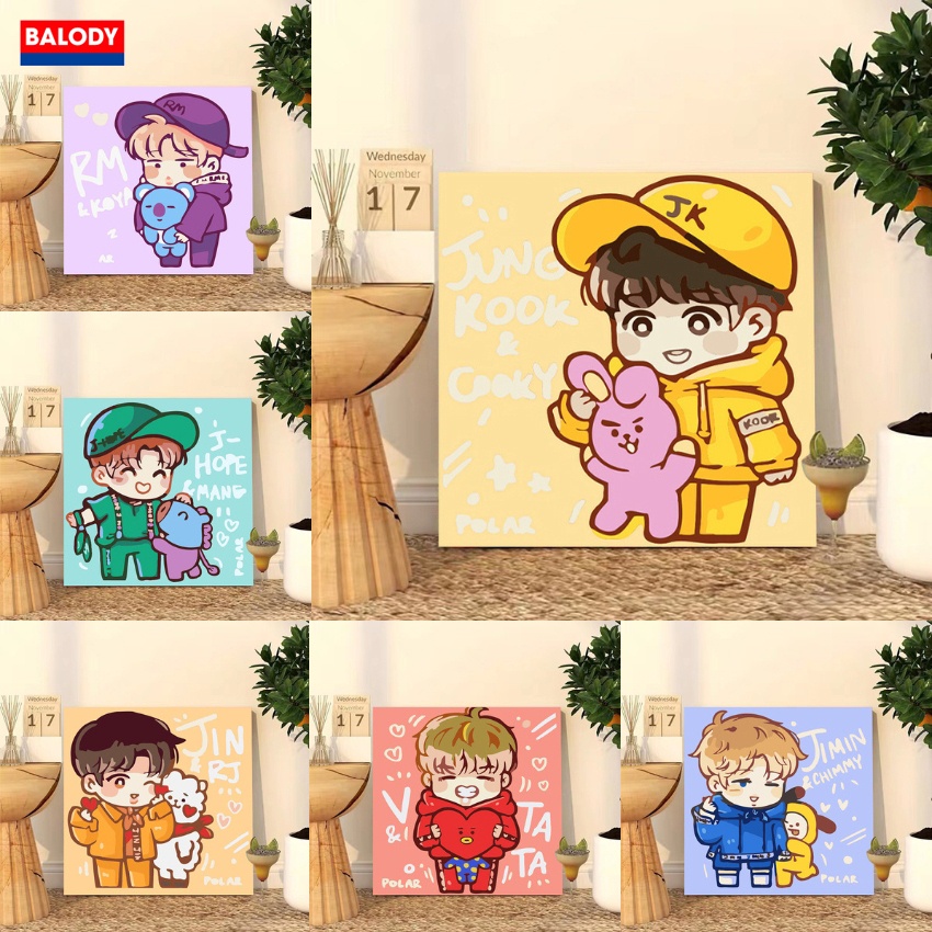 Coloring by numbers, Digitized oil painting 20x20cm BTS V, Jin, RM ...