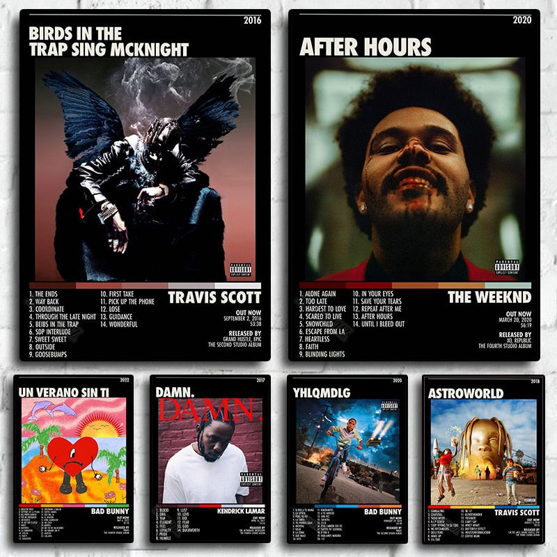 Music Album Star Hot Bad Bunny The Weeknd Travis Scott Rap Poster Hip ...