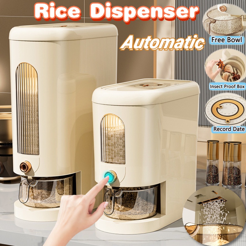 10KG Rice Dispenser Automatic Rice Storage Container Insect Proof ...