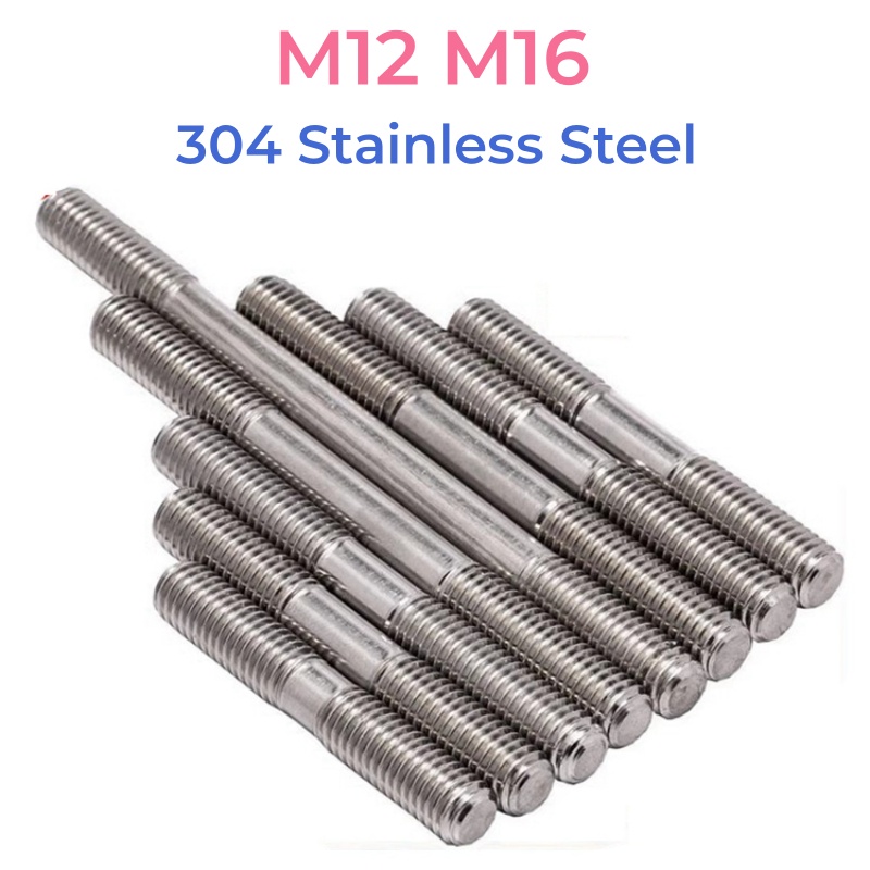 304 Stainless Steel Double End Thread Rod Stud Screw Bolt M12 M16 Rod ...