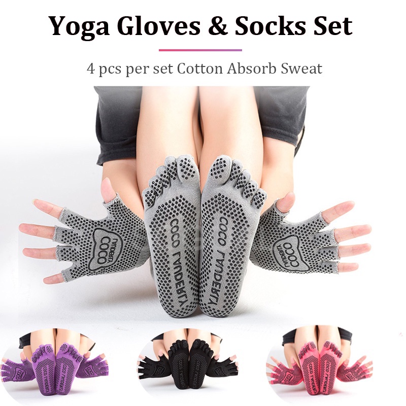 4Pcs Yoga Sprots Gloves And Socks Gym Home Exercise Pilates Fitness Set ...