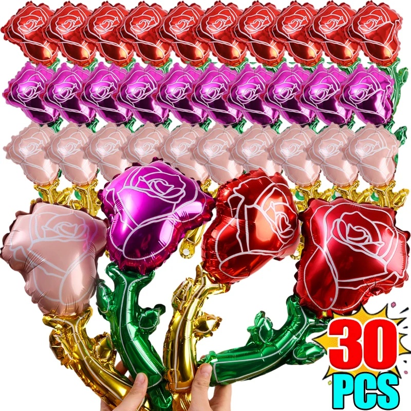 30Pcs New Mini Rose Flower Balloons Artificial Roses Shaped Foil ...