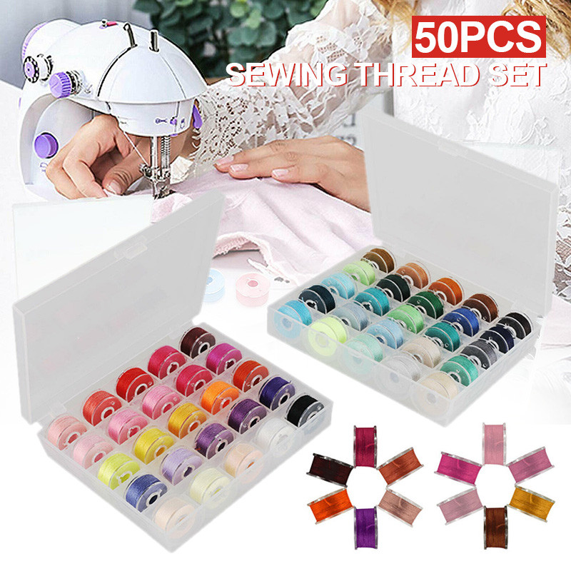 50pcs Sewing Thread Set with Plastic Bobbins Sewing Machine Spools Case ...
