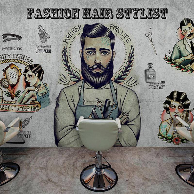 Custom 3D Barbershop Background Pattern Wallpaper Mural For Barbershop ...