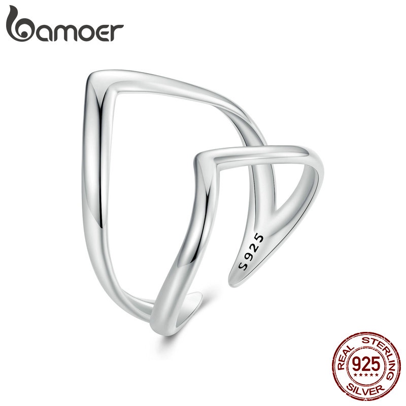 Bamoer 925 Sterling Sliver Ring V Shaped Double Layer Shape Fashion ...