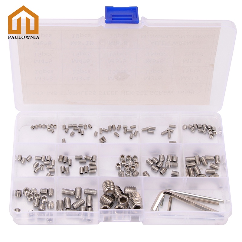 184PCS/set Stainless Steel 304 Bolt Set Screw M3 M4 M5 M6 M8 Headless ...