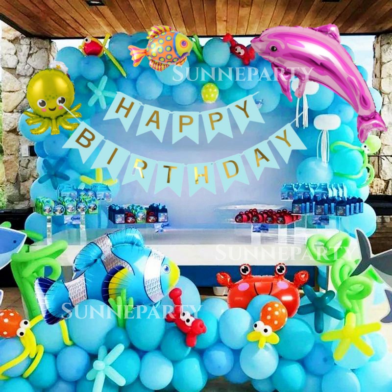 Ocean Animals Theme Birthday Banner Large Shark Foil Balloon Party ...