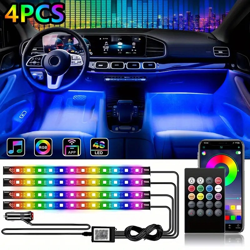 Led Car Foot Ambient Light With USB Car Neon Mood Backlight Music ...