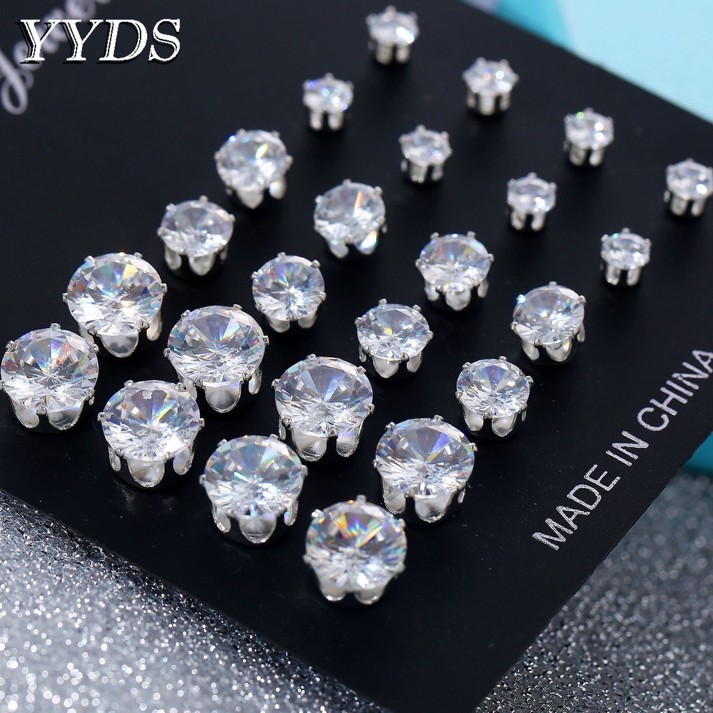 12 Pair Simple Zircon Earring Set Stainless Steel Stud Earing for Women ...
