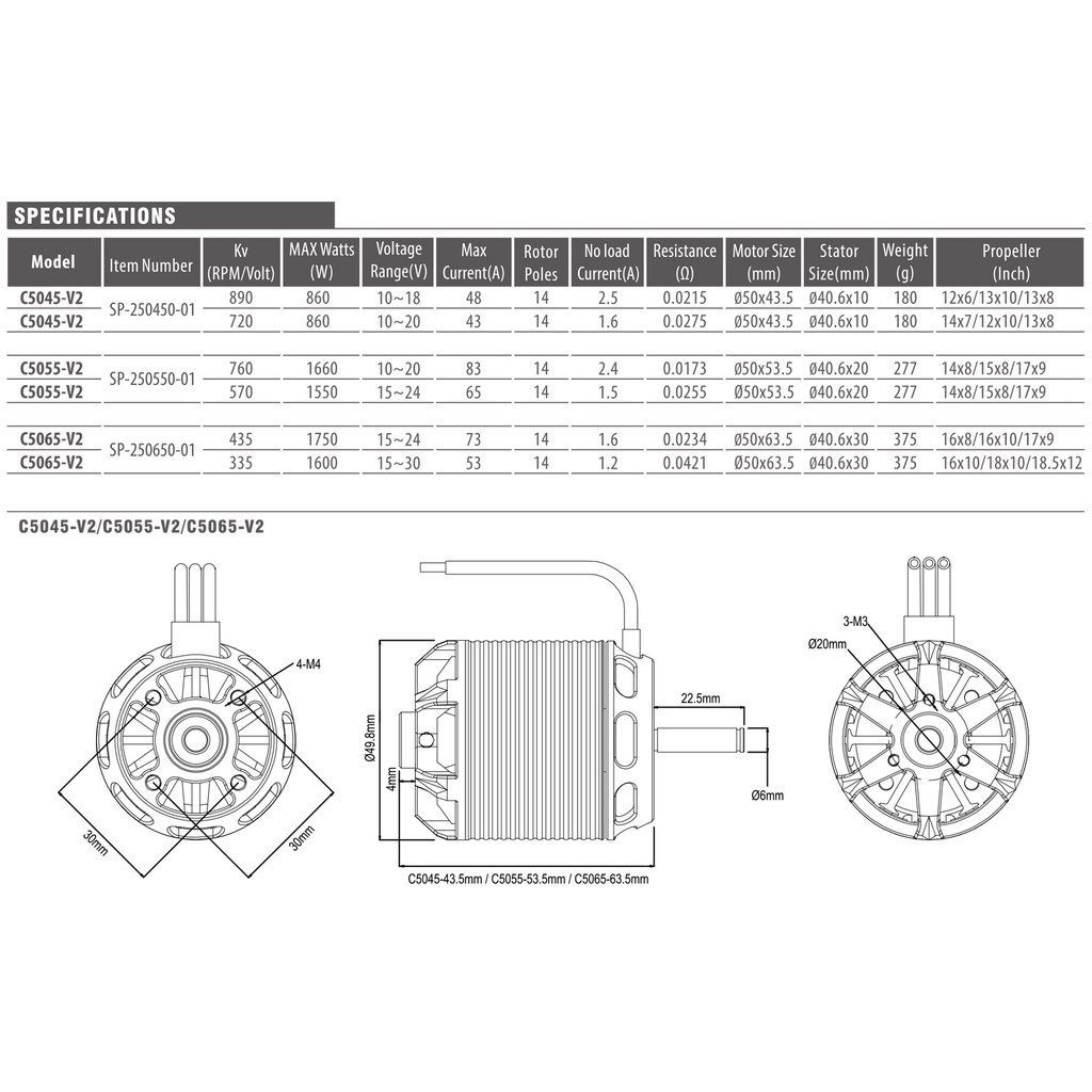 SURPASS HOBBY RC Brushless Motor Outrunner C42 C50 Series Brushless ...