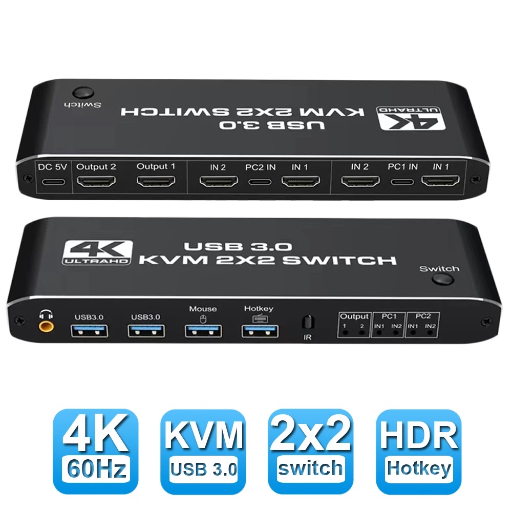 Dual Monitor HDMI KVM Switch 2x2 USB3.0 HDMI KVM Switch 2 in 2 out 4K ...