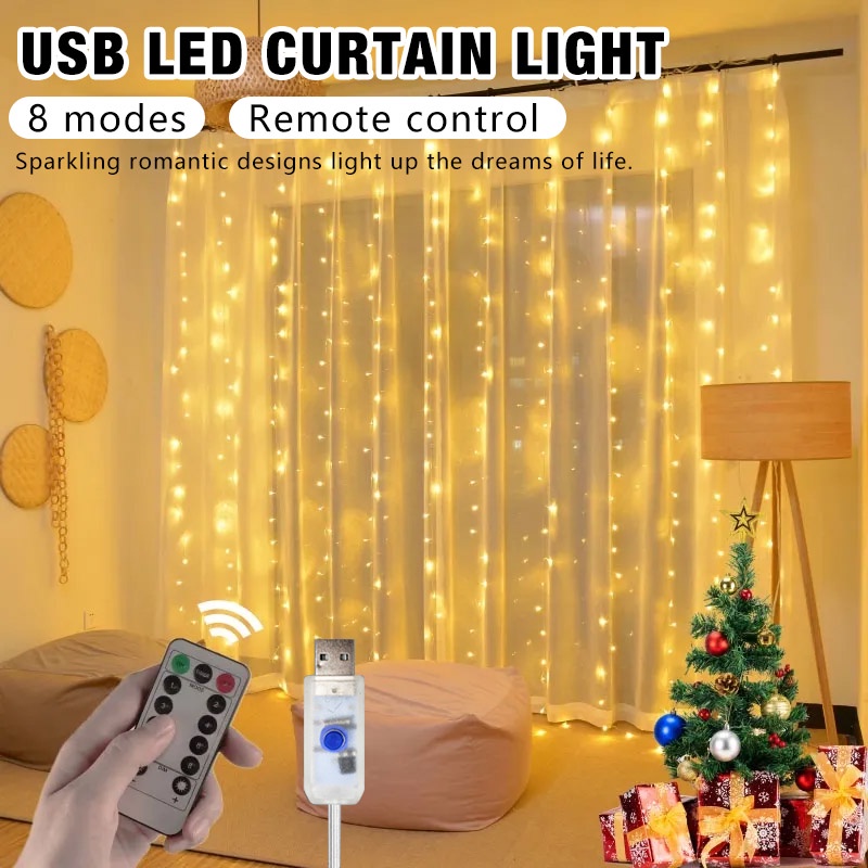 Window Curtain String Lights 3M*3M 300 LED Copper Wire Fairy Lights ...