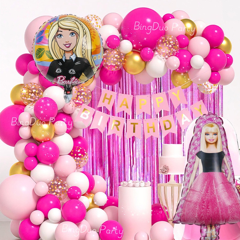 Barbie Theme Balloon Chain Barbie Foil Balloon Pink Number Roundball ...