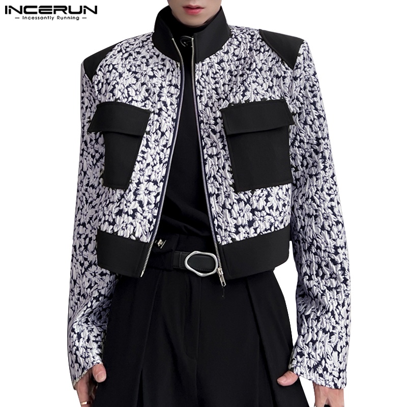 INCERUN Men's High Sense Spliced Flower High Street Style Short Sleeve ...