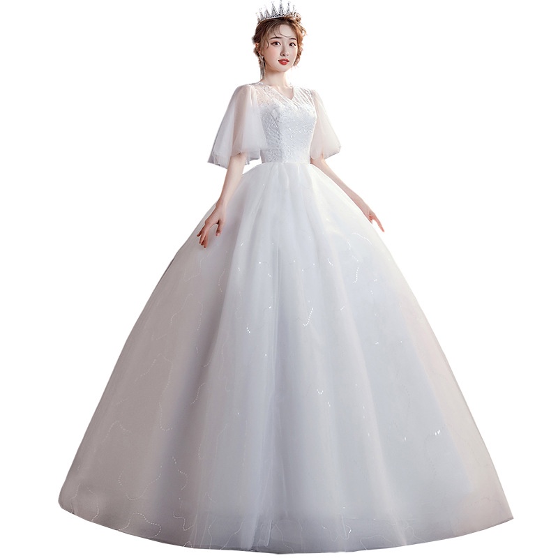 [Ready Stock] Wedding Bride White V-neck Elegant Backless Mesh Dress ...