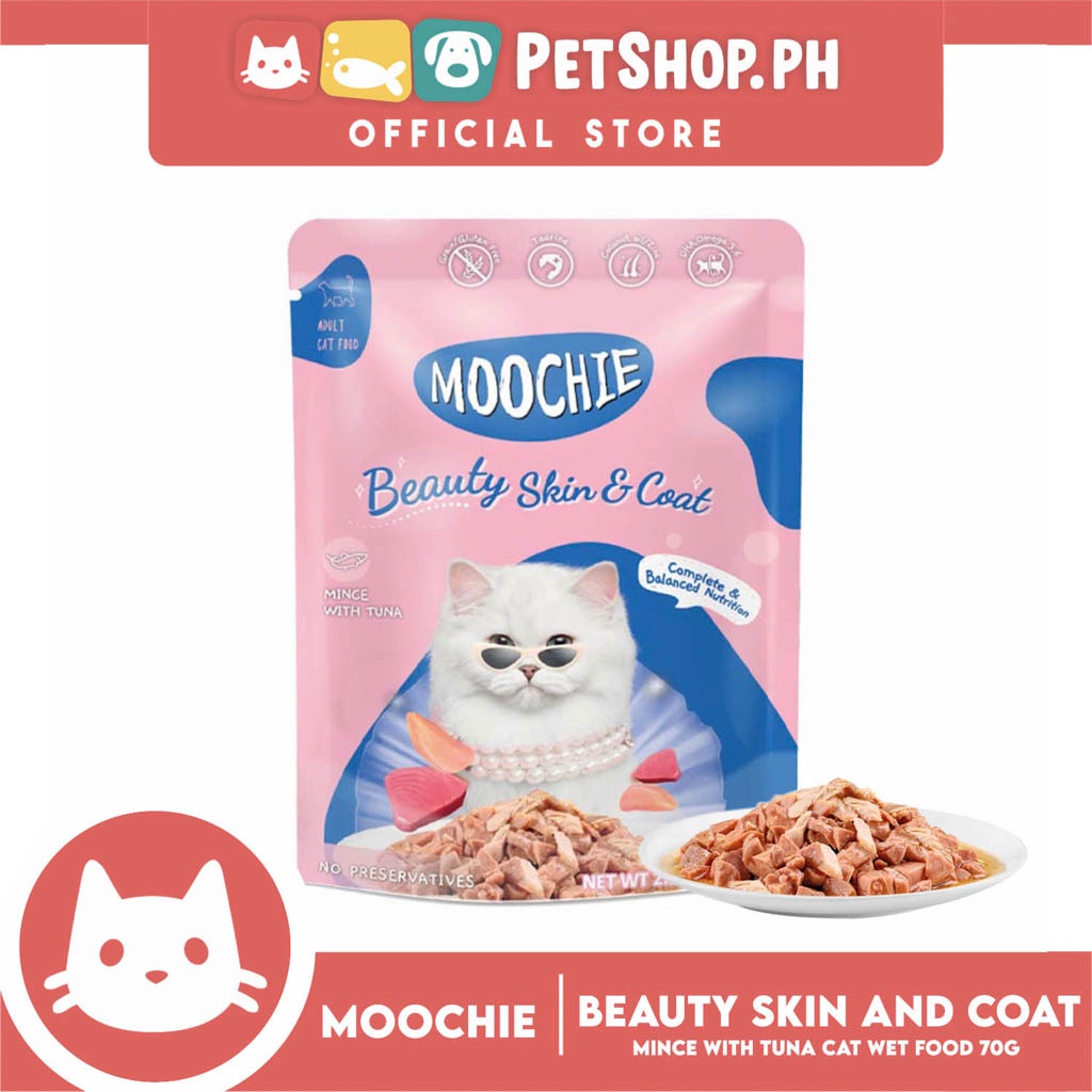 Moochie Beauty Skin and Coat Adult Cat Wet Food (Mince with Tuna) 70g ...