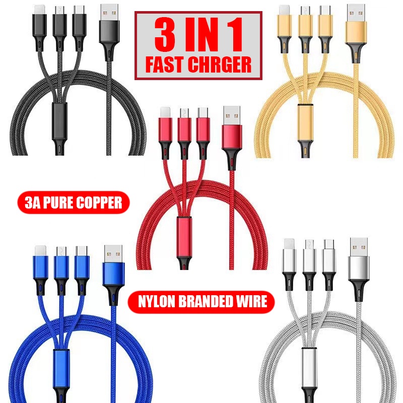 Nylon Braided Material One for Three Data Cable Three in One Charging ...