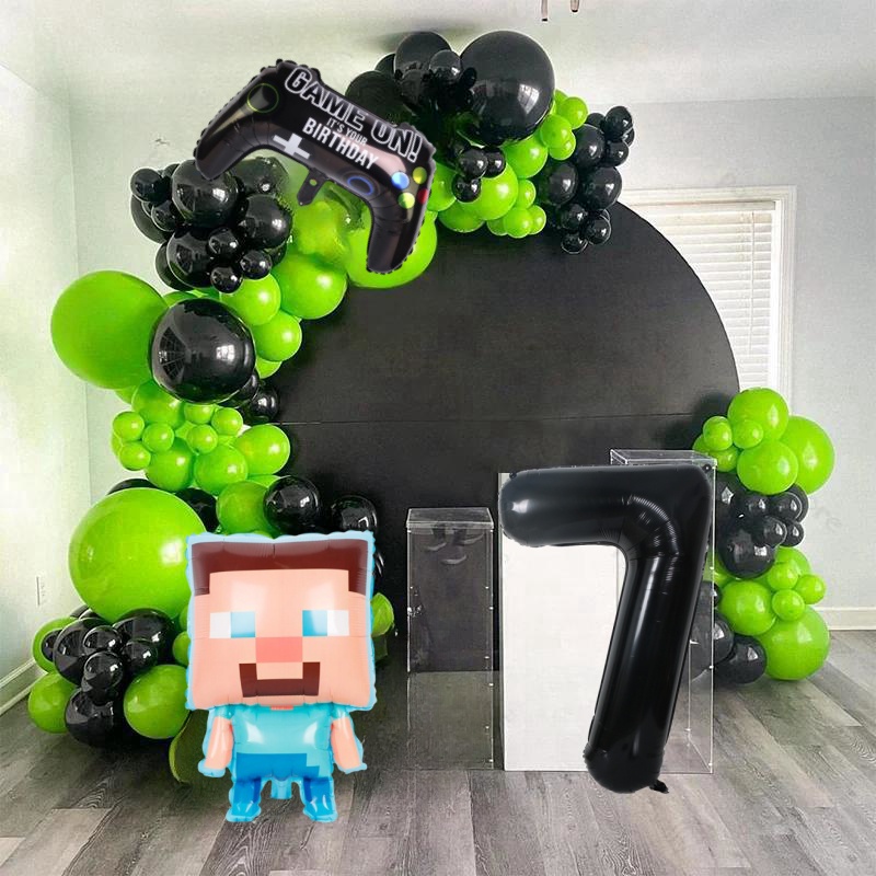 Minecraft Theme Balloons Garland Arch Kit 32"number Balloon Steven ...