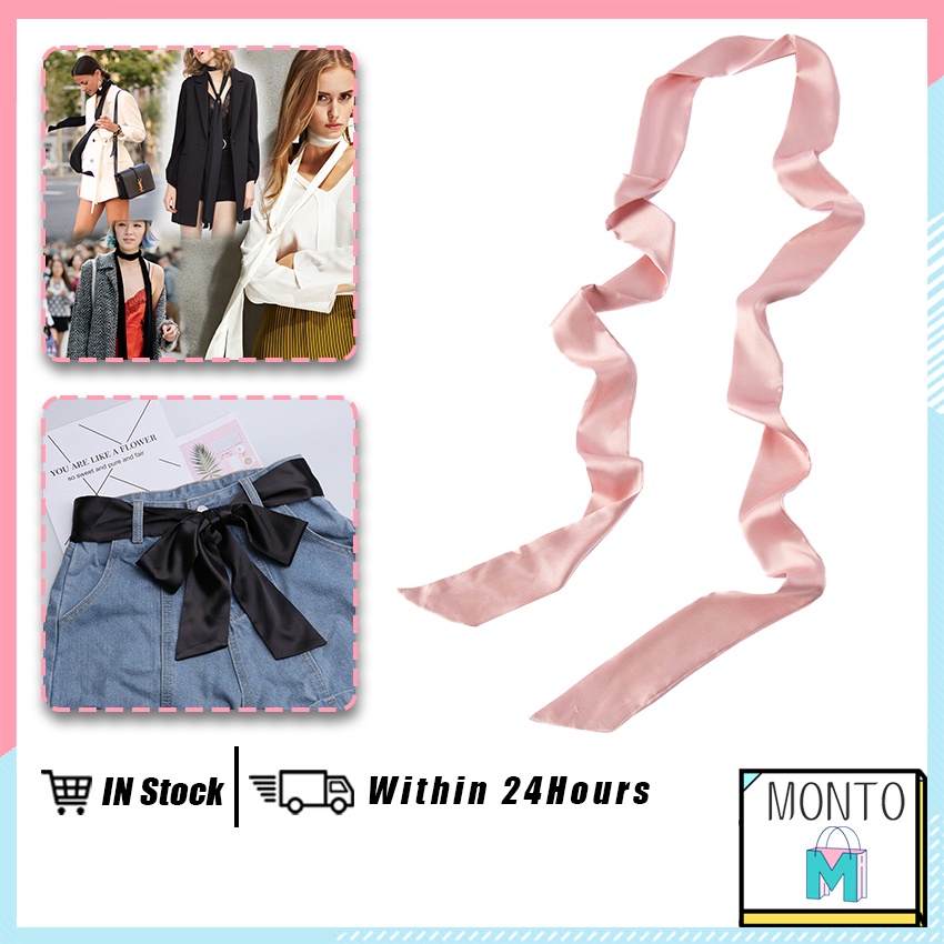 5*200cm Women's Soft Imitation Silk Belt Ladies Silk Scarf Solid Ribbon ...
